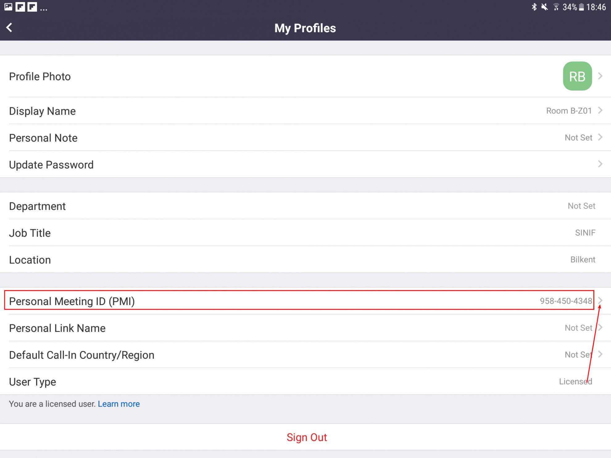 How can I set the “Meeting ID”/”PMI” to the AIRS “Zoom ID”? – zoom@bilkent